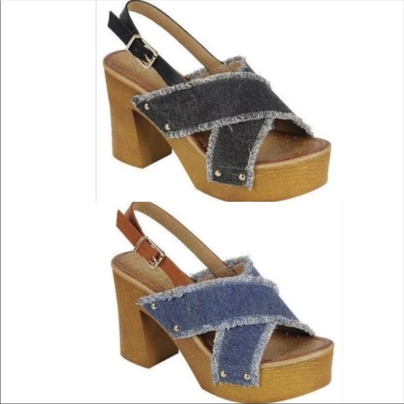 Shoes | Frayed Dark Denim Platform Sandals | Poshmark